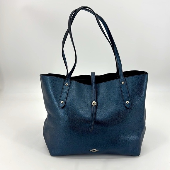 Coach | Bags | Coach Iconic Polished Pebbled Leather Metallic Navy Blue ...